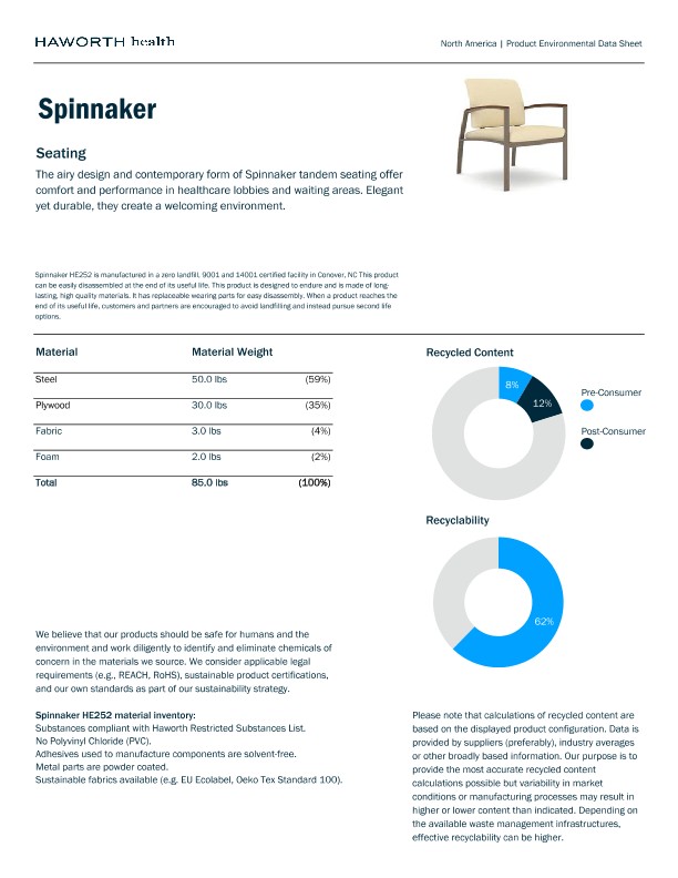 Spinnaker 252M Product Environmental Data Sheet | Details Page | Haworth